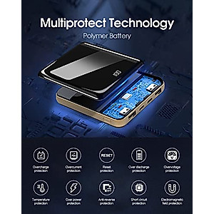 KLL Power Bank with Built in Cables, 10000mAh Slim Portable Charger LED Display, Small External Battery Pack with 4 Inputs and 5 Outputs Phone Charger for iPhone Samsung Huawei iPad etc