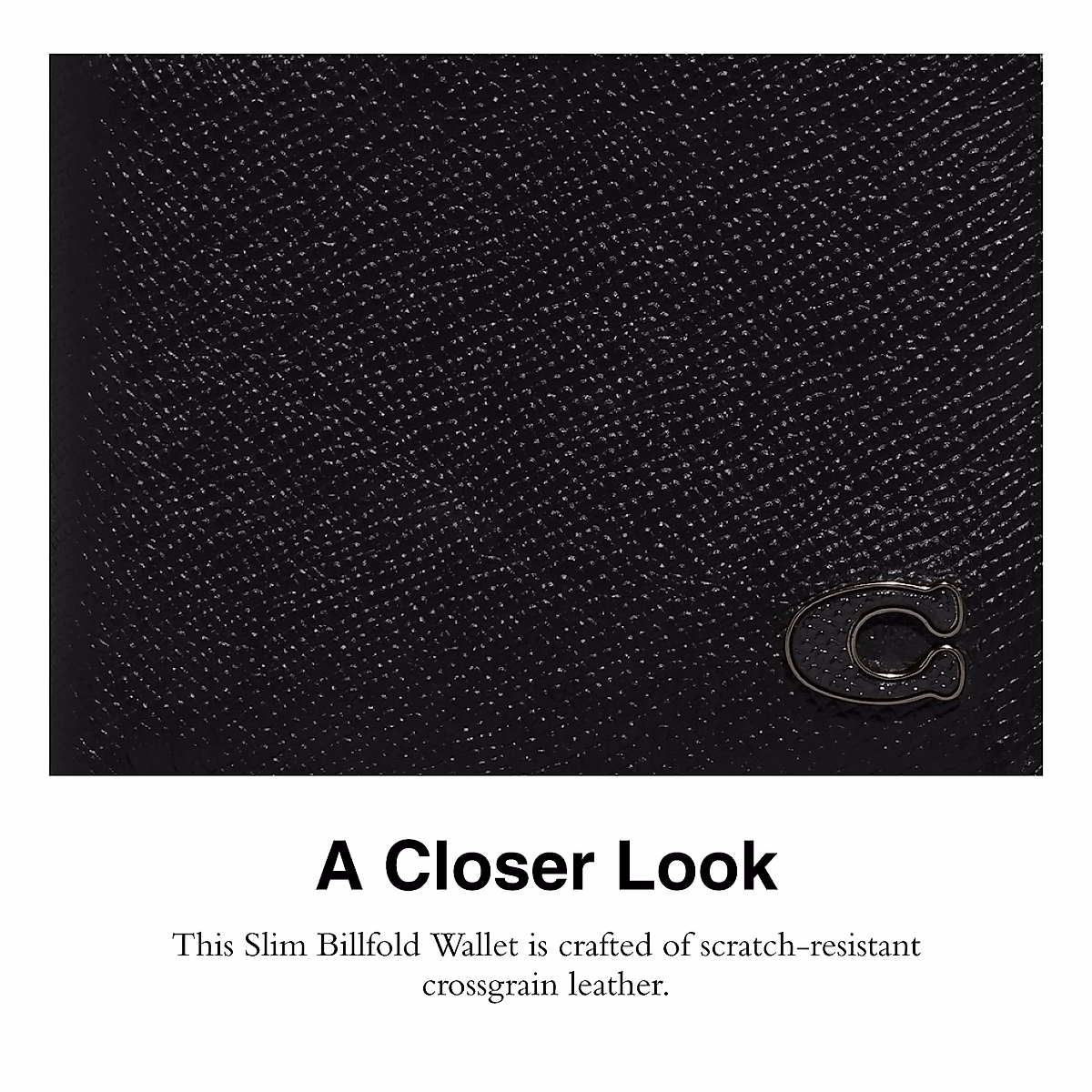 Coach Slim Billfold in Cross Grain Leather, Black, One Size