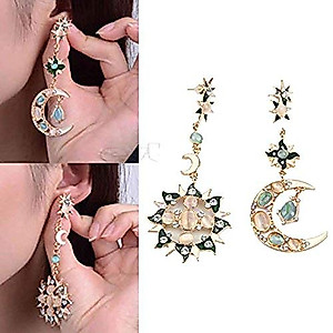 Vintage Opal Sun and Moon Planet Earrings Long Bohemian Tassel Cresent Moon Drop Earring Mother's Day Gift Earrings for Women Girls