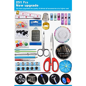 Large Sewing Kit for Adults: YUANHANG Newly Upgraded 251 Pcs Premium Sewing Supplies Set - Complete Sew Kit of Needle and Thread for Beginners - Travel Emergency - Basic Home Hand Sewing Repair Kits
