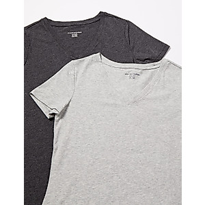 Amazon Essentials Women's Classic-Fit Short-Sleeve V-Neck T-Shirt, Pack of 2, Charcoal Heather/Light Grey Heather, X-Large
