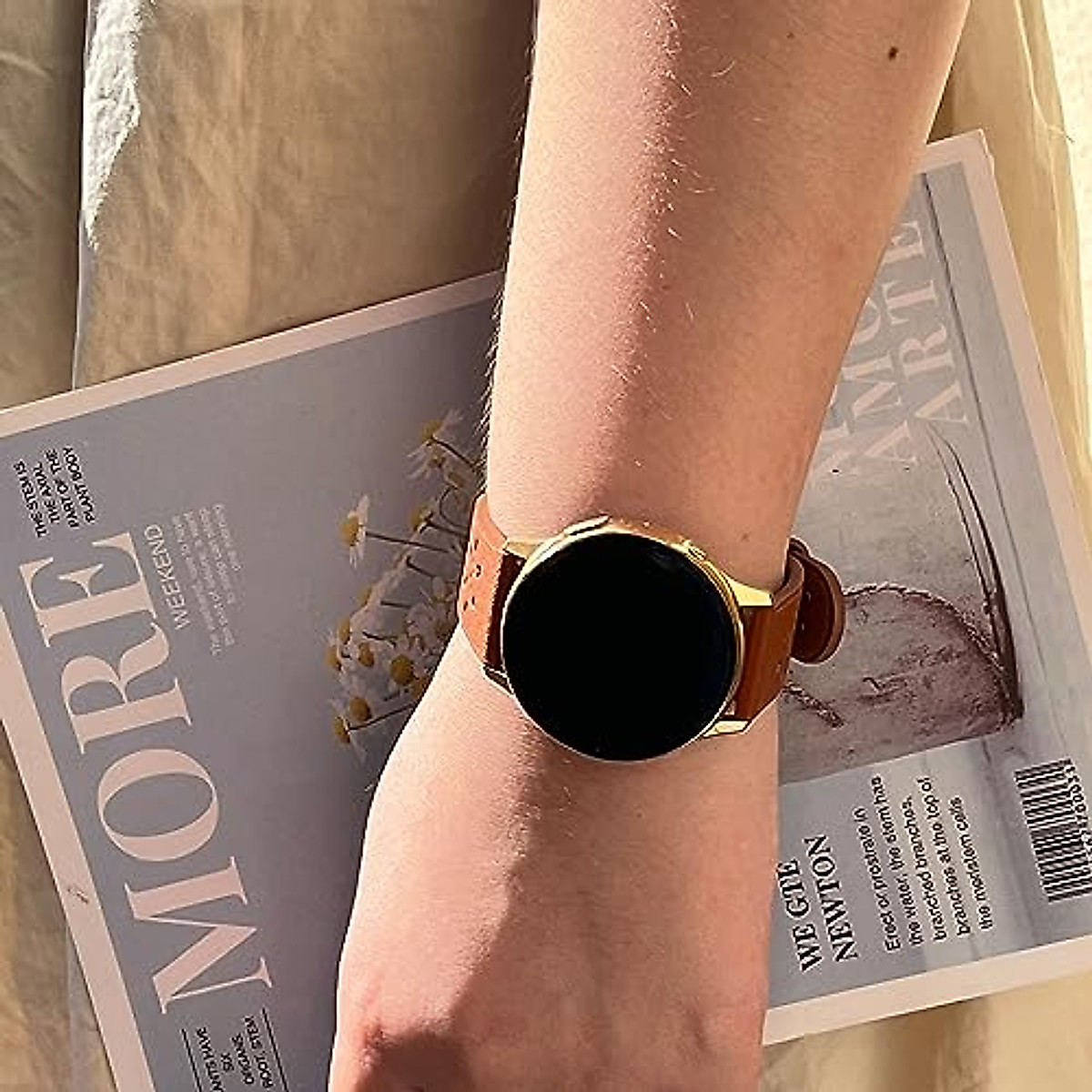 BOTNUW 20mm Soft Lace Leather Band Compatible with Samsung Galaxy Watch 6 /4 /5 40mm 44mm /Samsung Galaxy Watch 6 Classic 43mm 47mm/ Galaxy Watch 5 Pro 45mm/ Galaxy Watch 4 Classic 42mm 46mm Bands