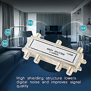 Restokki 6 Way Coaxial Cable Splitter 5-1000MHz, Cable Splitter Work with CATV, Satellite TV,Antenna System and MoCA Configurations