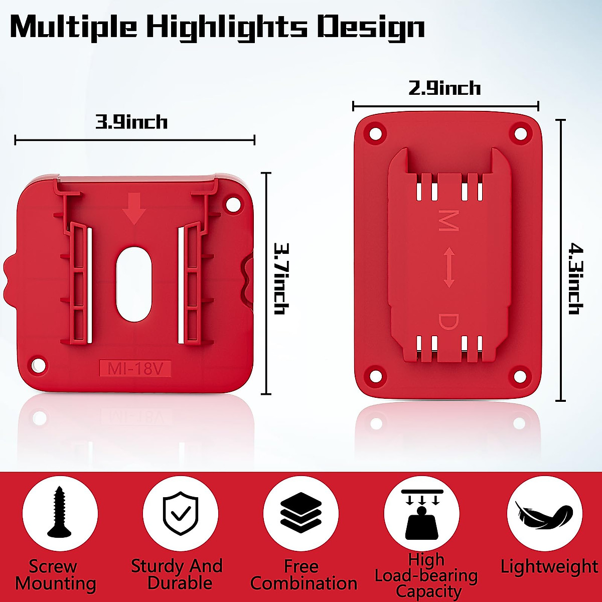 TAIRDA 10Packs Battery Holder Tool Holder, 5 Packs Battery Holder for Milwaukee M18 18v Battery, 5 Packs Tool Holder Wall Mount for Milwaukee M18 18v Tools