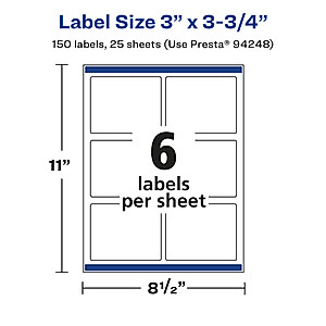 Avery Matte White Rectangle Labels with Sure Feed, 3" x 3.75", 150 Matte White Printable Labels