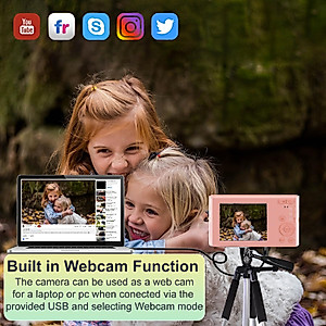 Acuvar 44MP Compact Point & Shoot Digital Camera, 16X Digital Zoom, 2.4 Inch Screen & 32GB SD Card, Card Reader, 6" Tripod & 6PC Card Holder Vlogging Camera for Kids Teens Students Boys Girl (Pink)