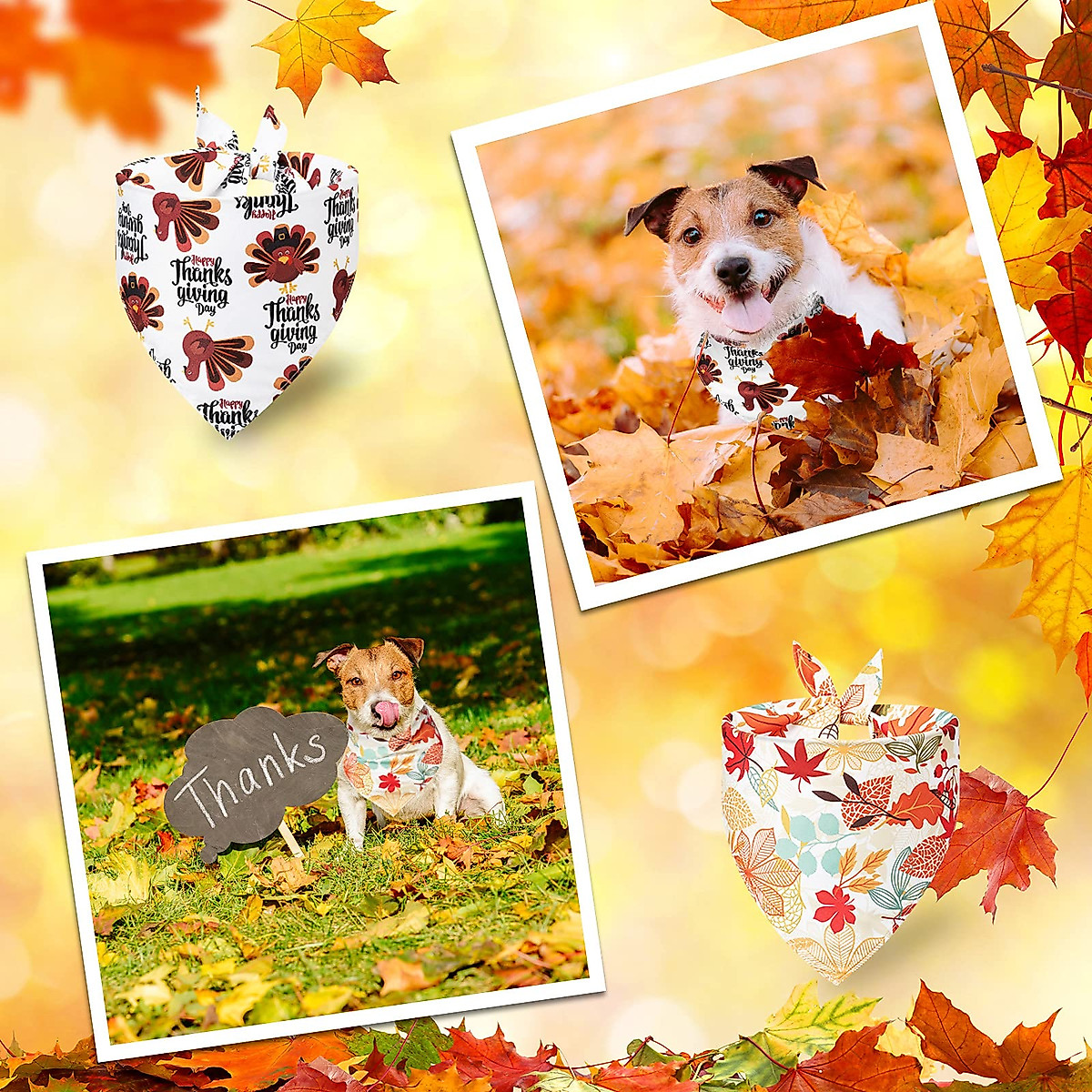 12 Pieces Thanksgiving Pet Bandana Fall Dog Bandanas Dog Fall Clothes Accessories Maple Leaf Pumpkin Patterned Autumn Pet Triangle Scarf Bibs for Large Small Dog Kerchief Cat Pet Fall Outfit Washable