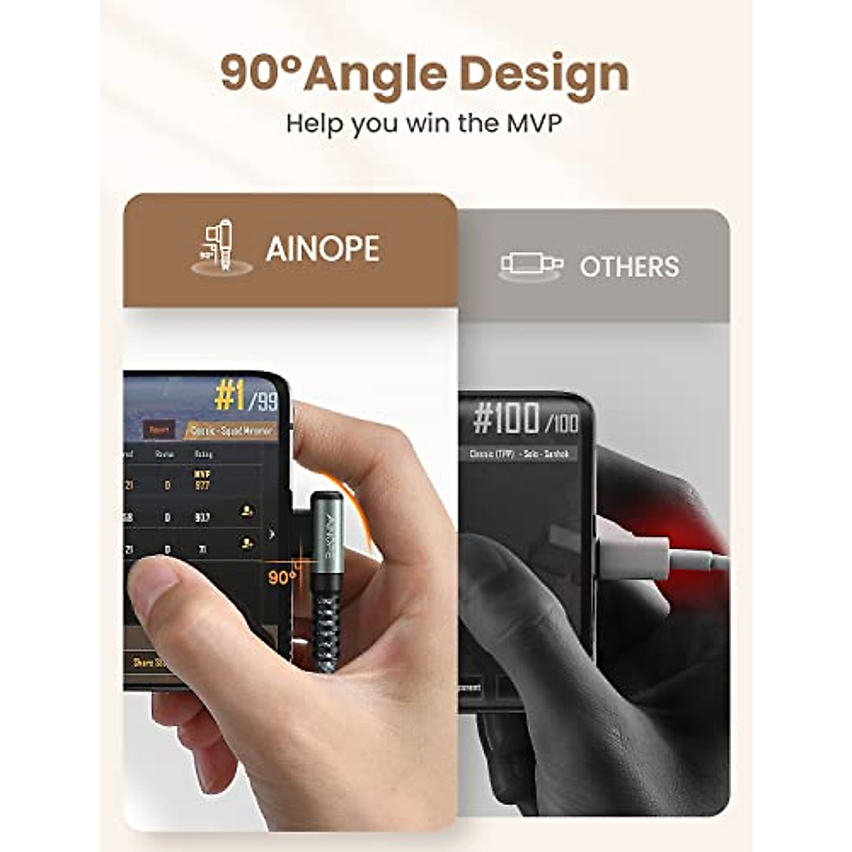 AINOPE USB C Cable 4-Pack [10/6.6/3.3/3.3ft] 3.2A Type C Charger Fast Charging Right Angle, USB C Charger Nylon Braided Compatible with Galaxy S10 S9 S8 Plus S21, Note 10 9 8, LG, Type C Cable