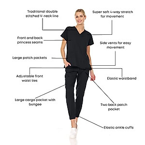 Mini Marilyn Stretch V-Neck Jogger Scrubs Set, Available in Over 12 Colors