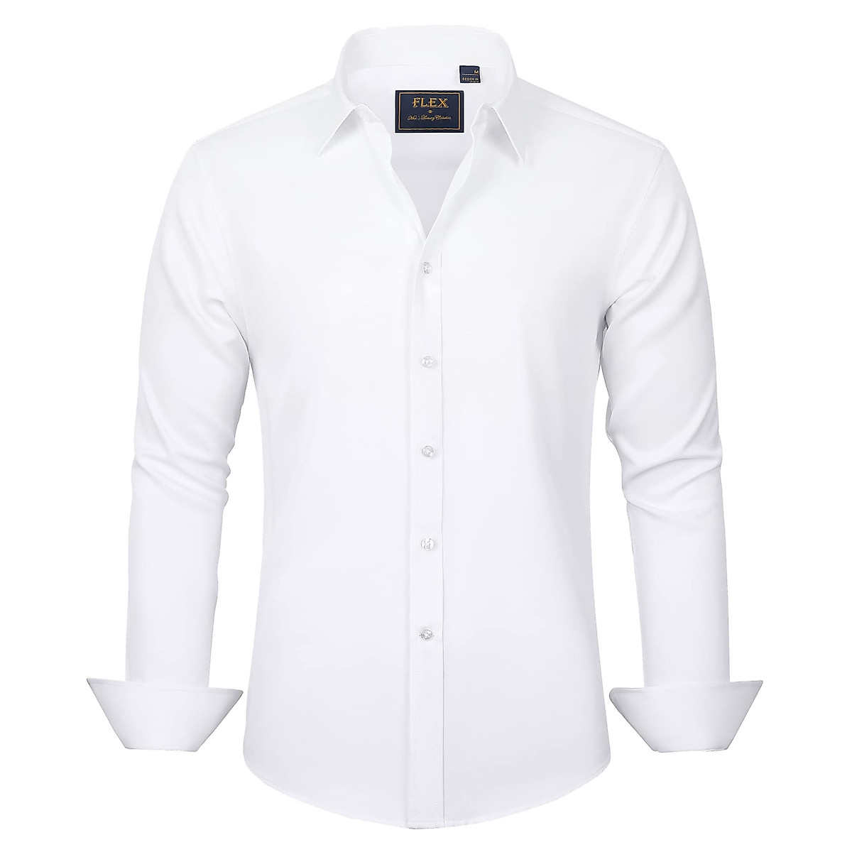 J.VER Men's Dress Shirts Solid Long Sleeve Stretch Wrinkle-Free Formal Shirt Business Casual Button Down Shirts White Medium