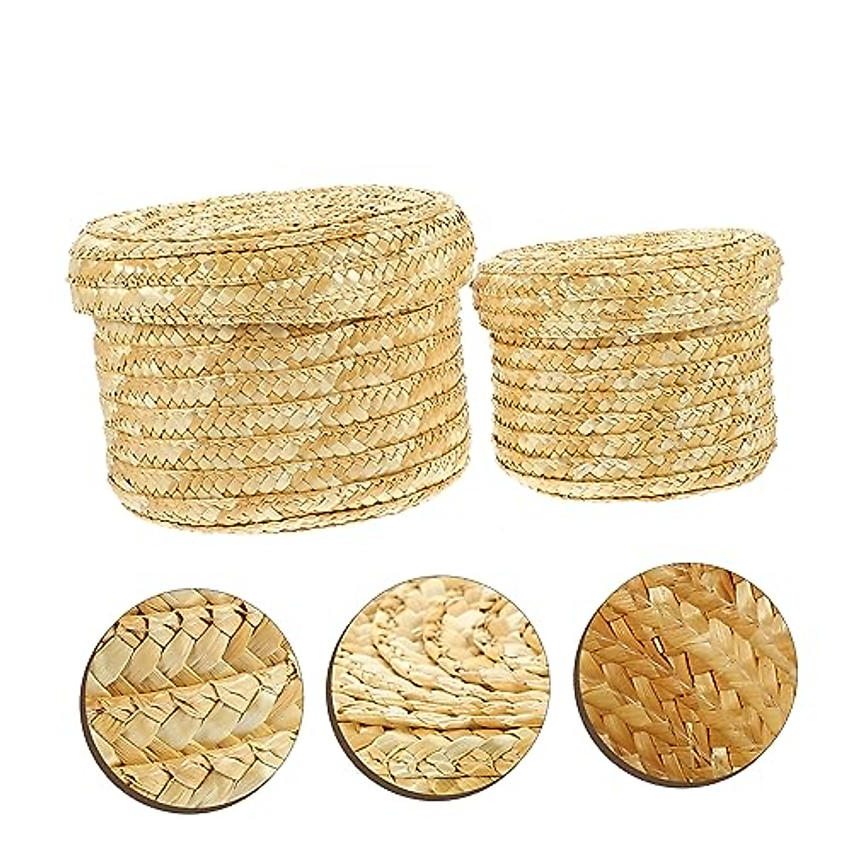 Cabilock 2pcs Basket Storage Bins Hamper Shelf Organizer Bins Small Organizer with Lids Shelf Storage Bin Small Storage Box Straw Manual