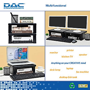 DAC STAX Computer Monitor Riser, Ultra-Sturdy Adjustable Desktop Monitor Stand, Supports up to 66 Pounds, Medium Size, 2-Pack, for Dual Monitor Setup