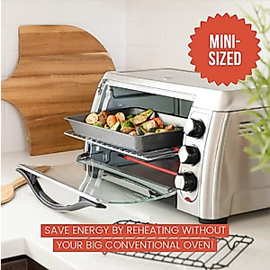 Chef Pomodoro Nonstick Carbon Steel Small Roasting Pan Roaster with Flat Rack, Grey, Bakeware Toaster Oven Countertop Oven Baking, Single Serving (Mini)