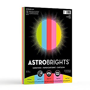 Neenah Astrobrights Colored Cardstock, 8.5" x 11", 65 lb/176 gsm,"Party" 5-Color Assortment, 100 Sheets (20901)