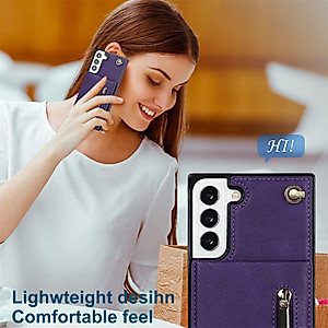 Tncavo Crossbody Wallet Case for Samsung Galaxy S22 Plus for Women, RFID Blocking Card Holder PU Leather Zipper Handbag Purse Phone Cover with Lanyard Strap for Samsung Galaxy S22 Plus XKL Purple
