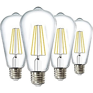 Sunco 4 Pack Dusk to Dawn Light Bulbs LED Edison 2700K Soft White, 7W Equivalent 60W, Vintage Styled ST64 Extra Bright Automatic Bulb, 800 LM, E26 Base, Light Sensing Outdoor UL, Energy Star