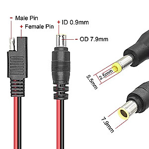 RIIEYOCA DC 8mm Male to SAE Connector Adapter 14AWG Cable,with SAE Polarity Reverse and DC 5.5mm x 2.5mm Adapter for RV & Solar Generator Portable Solar Panel,1.8M/6Ft