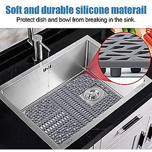 JUSTOGO Sink Protectors for Kitchen Sink,Silicone Sink Mat Grid Accessory,1 PCS Non-slip Grey Sink Mats for Bottom of Kitchen Farmhouse Stainless Steel Porcelain Sink (16.25"x 13")