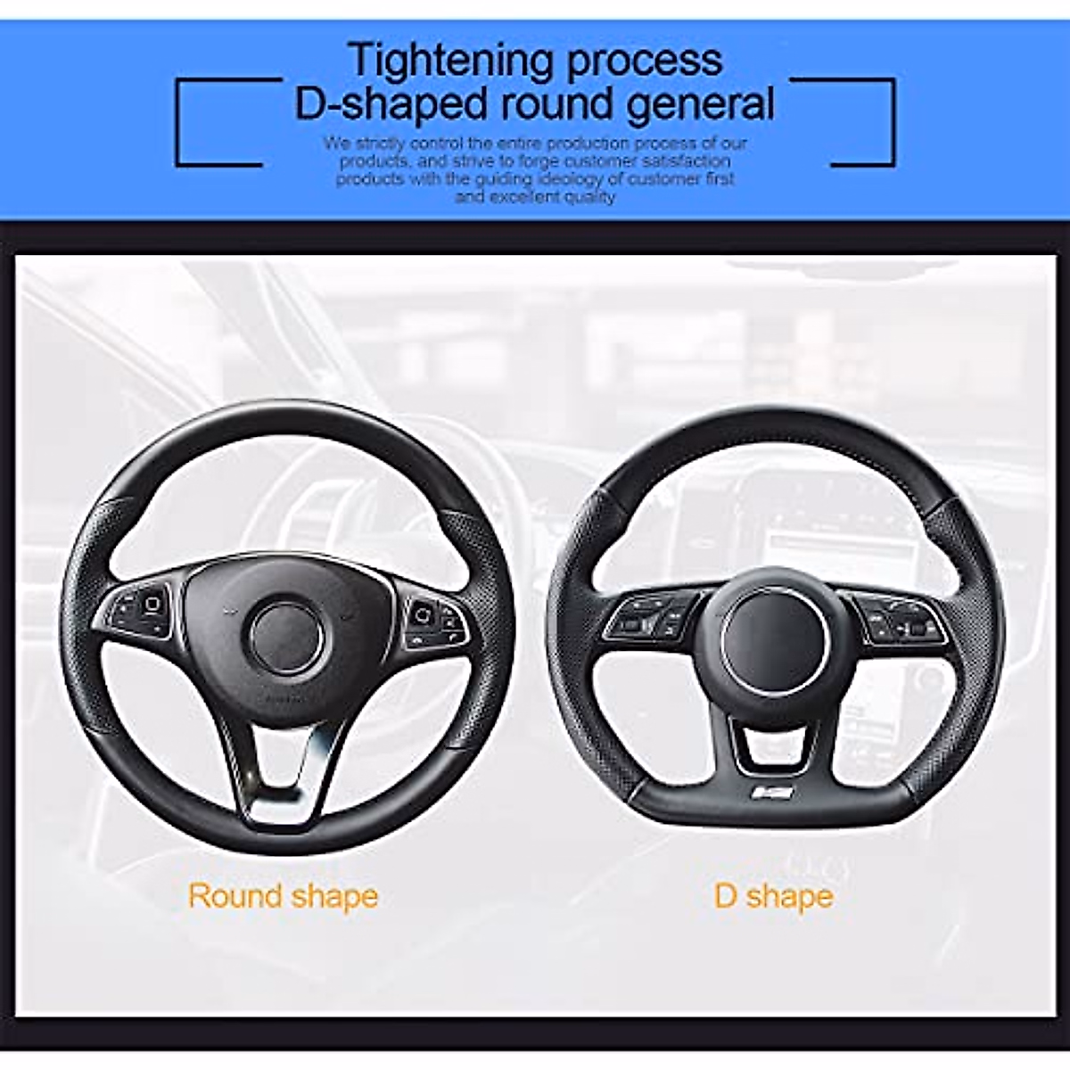 LoyaForba Car Steering Wheel Cover, Soft Leather Breathable Auto Steering Wheel Anti-Slip Protector, Universal Elastic 15 inch Stitching for Men Women Girls, Car Interior Accessories (Black/Blue)