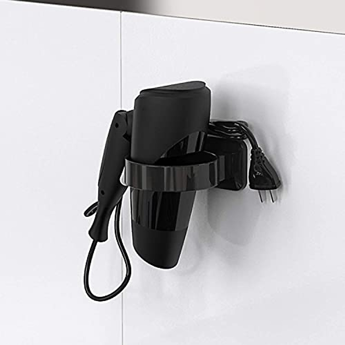 Fysupotsu Hair Dryer Holder Wall Mount,Self Adhesive Hair Tool Organizer Storage,Bathroom Hair Accessories Organizer,Blow Dryer Holder No Drilling (Full Black)