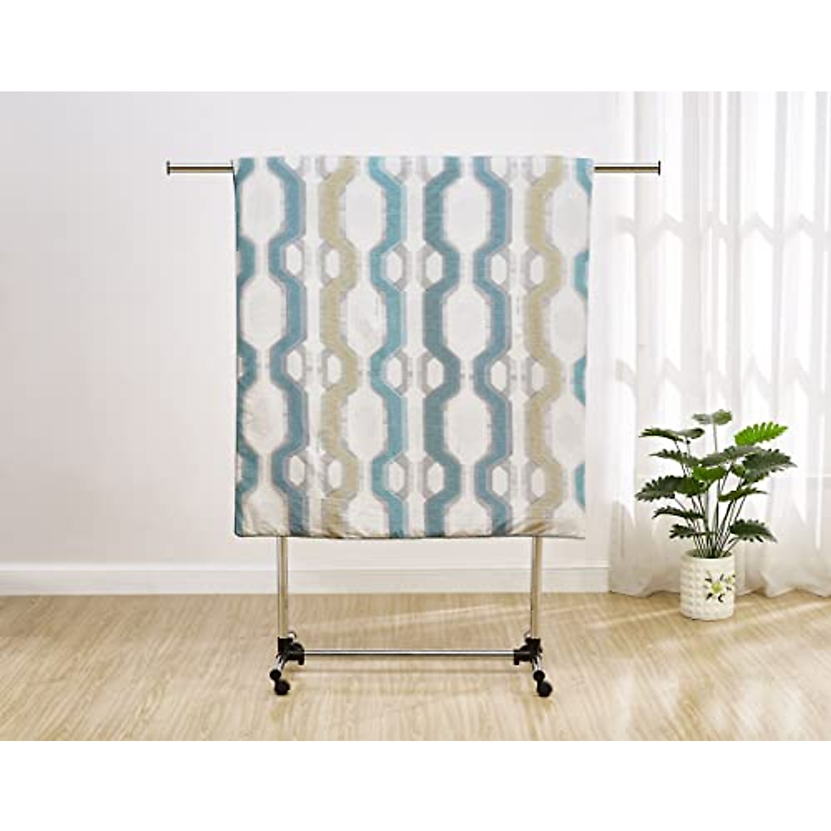 LiaMeE Freestanding Rolling Adjustable Clothes Rack for Wardrobe with Single Bar, Laundry Room Organization Shelves, Vertical Hanging Rack for Commercial Displaying, L44.9 x W20.1 x H63 in