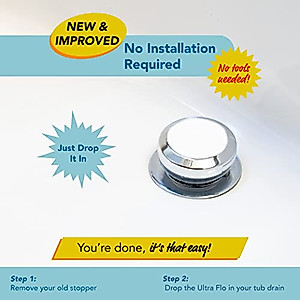 Drain Buddy Ultra Flo- 2 in 1 Bathroom Sink Stopper & Hair Catcher W/Patented Pull Clean Technology! | Fits 1.25” Sink Drains, Clog Preventing | Chrome Plastic Cap