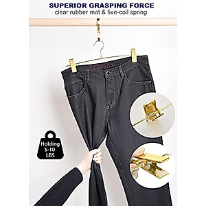 Amber Home Extra Length 14" Shiny Gold Metal Pants Hangers 10 Pack, Adjustable Big Clip Metal Skirt Hangers, Gold Clip Hangers for Jeans Trouser (10 Pack)