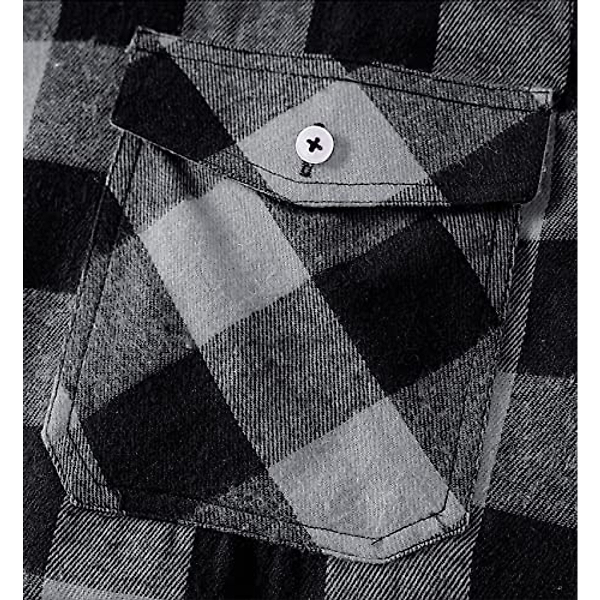 KUYIGO Men's Long Sleeve Plaid Flannel Casual Polo Shirts Button Down Regular Fit Shirt Grey&Black Medium