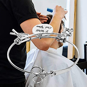 HOLLP Expandable Hairdresser Bracelet Hair Stylist Gift I Will Cut You Hairdresser Jewelry Scissor Bangle Bracelets with Comb Hair Drier Charm Graduation Gift (Style 2)