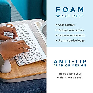 LAPGEAR Memory Foam Lap Desk with Wrist Rest and Media Slot - Medium - Oak Woodgrain - Fits up to 15.6 Inch Laptops and Most Tablet Devices - Style No. 91339