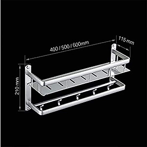 SilteD Shelf Space Aluminum Bath and Kitchen Towel Rack Multifunctional Shelf with Double Towel Rails Mounted on The Wall Tower Hanger/40Cm