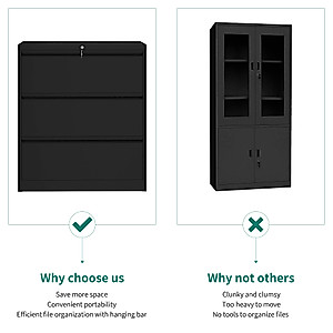 YITAHOME 2 Drawer Lateral File Cabinet, Stainless Steel Wide Lateral File Cabinet with Lock, Metal Filing Storage Cabinet for Legal/Letter A4 Size, Assembly Required，Office Organizer (Black)