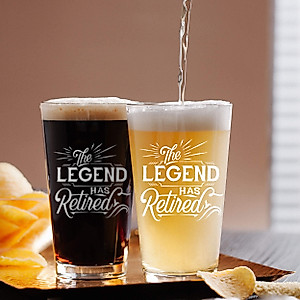 Humor Us Goods Retired Legend Beer Mug - Retirement Gift - Humorous Retirement Gifts for Men Coworker Friends - Unique Beer Glasses - Legend Beer Mug - Retirement Party Decorations - 16 oz Pint Glass
