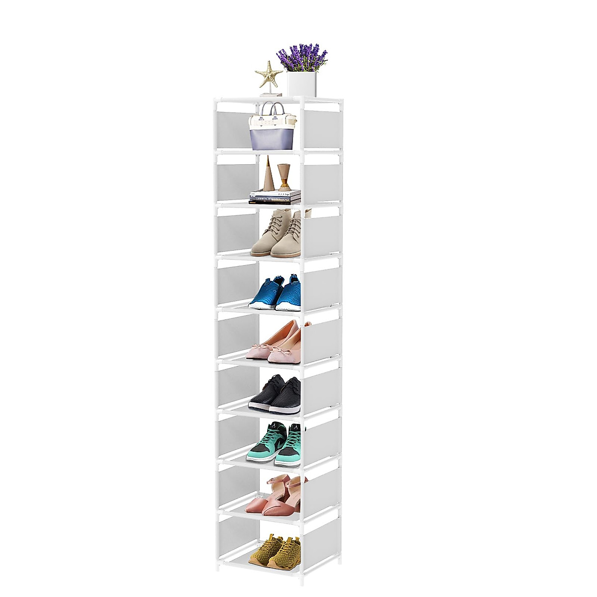 esonstyle 10 Tiers Shoe Rack, Space Saving Shoe Shelf Organizer, Tall Narrow Shoe Rack for Door Entryway, Closet