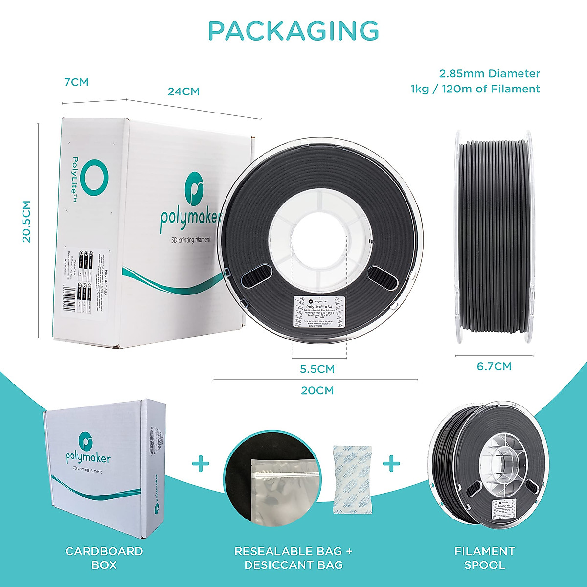 Polymaker ASA Filament 1kg Spool UV Resistant, PolyLite ASA 3D Printer Filament, Print with Openning 3D Printers Only - 2.85mm(3mm), Blue