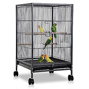 Bird Cage with Stand Wrought Iron Large 35/53-Inch Flight Cage for Parakeets Cockatiels Lovebirds Macaw Conure Birdcages with Wheels