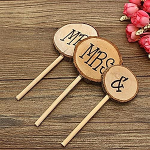 3 Pcs Mr&Mrs Toppers Natural Wood Cake Decoration Chic Rustic Wedding Mr Mrs Letter Topo for Couple Sweetheart Party Anniversary Birthday