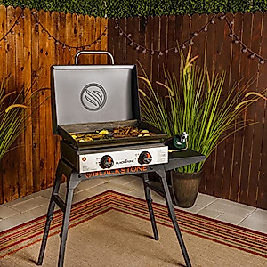 Blackstone 1813 Stainless Steel Propane Gas Hood Portable, 12, 000 BTUs, 22 Inch, Black & Universal Griddle Stand with Adjustable Leg and Side Shelf -(Black)