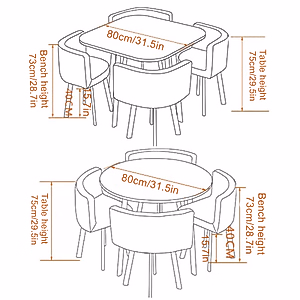 HM&DX Round Dining Table Set with 4 Chair, Small Office Conference Room Tables and Chairs,Modern Leisur Dining Room Furniture for Kitchen Lounge Living Room(80cm(31.5"), Blue)