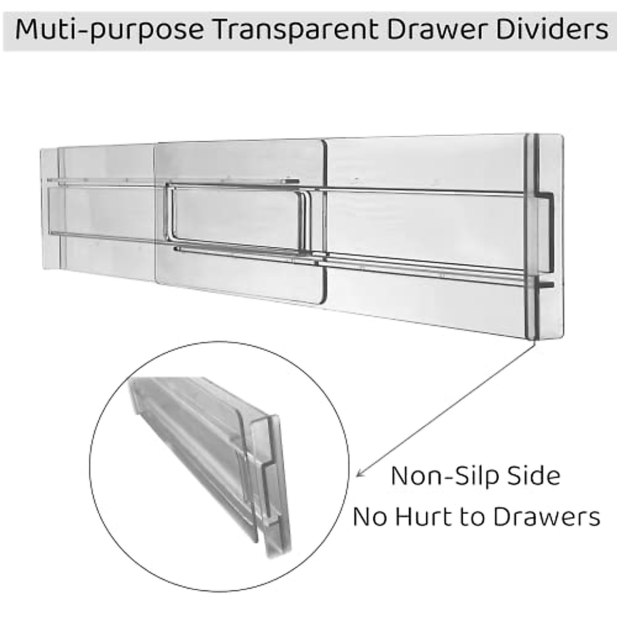 4 PCS Transparent Drawer Divider Organizers,Expandable 11-19" Dresser Drawer Dividers Clear Black to Organize Makeup,Clothes and Underwear, Plastic Drawer Organizer Adjustable Kitchen Drawer Dividers