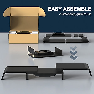 Fenge Dual Monitor Stand, Adjustable Length and Angle, Organizer with Removable Slot Drawer Tablet Phone Holder, Computer Monitor Riser for 2 Monitors, Black, G04C1122B