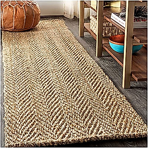 JONATHAN Y NFR101A-28 Espina Hand Woven Herringbone Chunky Jute Indoor Area -Rug Bohemian Farmhouse Easy -Cleaning Bedroom Kitchen Living Room Non Shedding, 2 X 8, Natural Color