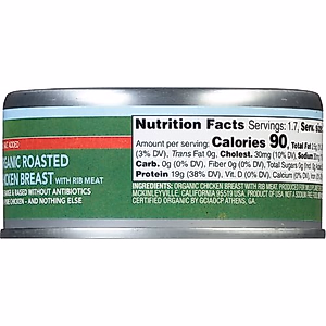 Wild Planet Organic Roasted Chicken Breast, Skinless and Boneless, No Salt Added, 100% chicken breast, 5 Ounce