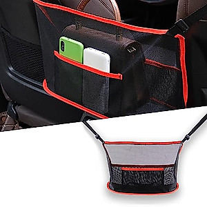 NGHEY 1 PC Car Pocket Barrier Protection, Large Capacity Storage Pouch, Car Net Pocket Handbag Holder, Barrier of Backseat Pet Kids, for Purse, Phone, Documents, Key (Red #2 Pockets)
