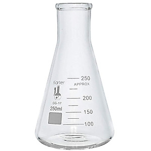 250ml Narrow Mouth Erlenmeyer Flask, 3.3 Borosilicate Glass, Karter Scientific 213G28 (Single)