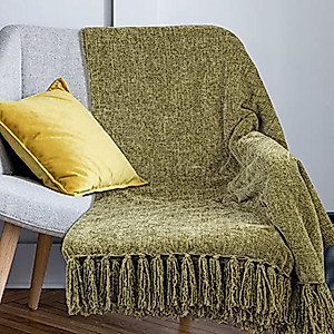 Vhorate Throw Blanket for Couch Sofa Bed Chair, 50in x 60in Soft Cozy Chenille Living Room Blanket with Tassel, Comfy All Seasons Suitable for Women Men and Kids