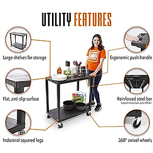 Original Tubstr - Flat Top Utility Cart - Heavy Duty, Supports up to 400 lbs - Flat Shelf Multipurpose Cart Perfect for Home, Garage, Catering, Warehouse and More (2 Shelf / 35x18)