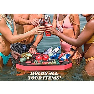 Polar Whale Large Floating Spa Hot Tub Bar Drink and Food Table Red and Black Refreshment Tray for Pool or Beach Party Float Lounge Durable Foam 23.5 Inches 9 Compartment UV Resistant