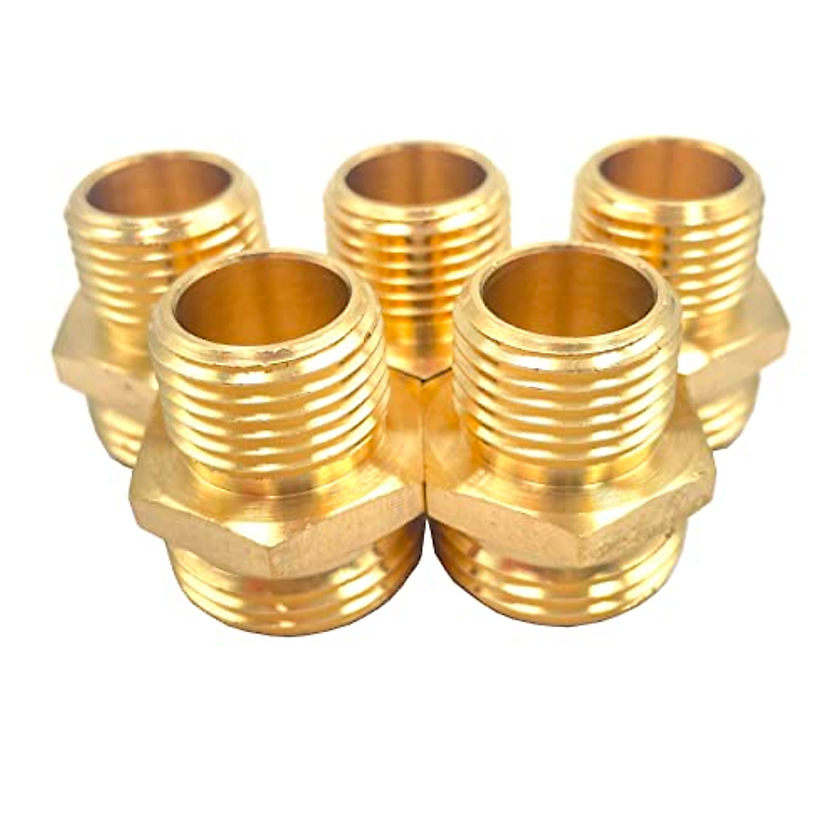 5 Pcs 3/4”GHT Male X 1/2”NPT Male Solid Brass Garden Hose Fittings Connectors Adapter,GHT To NPT Adapter Pipe Fitting Connect