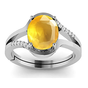 SirDaksh 7.00 Carat Certified Yellow Sapphire Gemstone Silver Plated Ring For Men And Women's